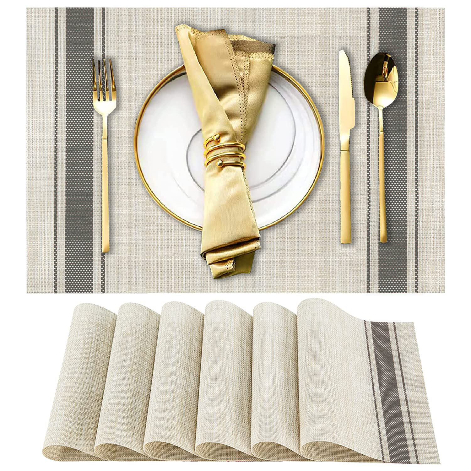 COOREL Placemats Set Of 6, Soft & Elegant Woven Vinyl Place Mats ...