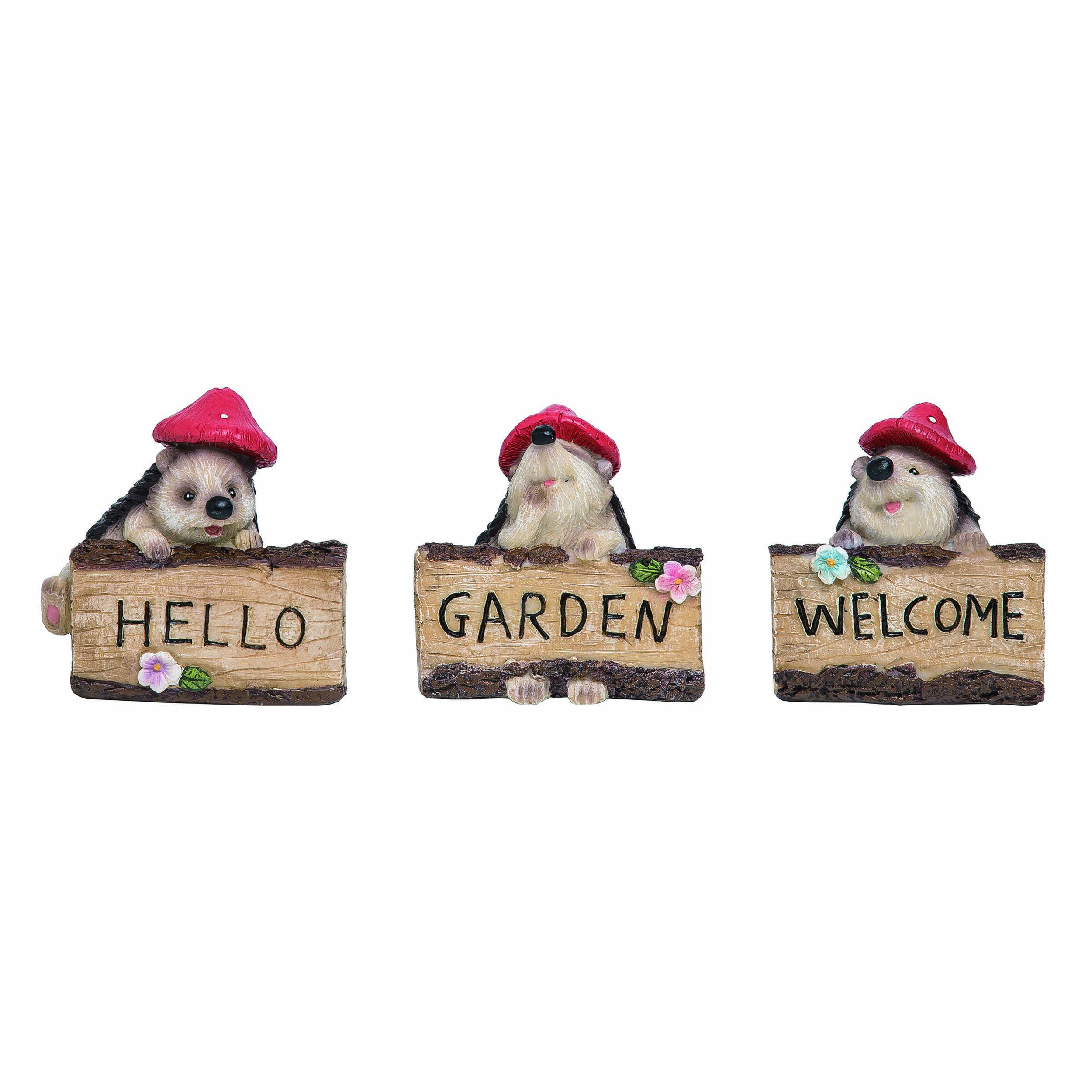 Trinx Resin Hedgehog Welcome Figurine Set of 3 Spring Home Decorations ...
