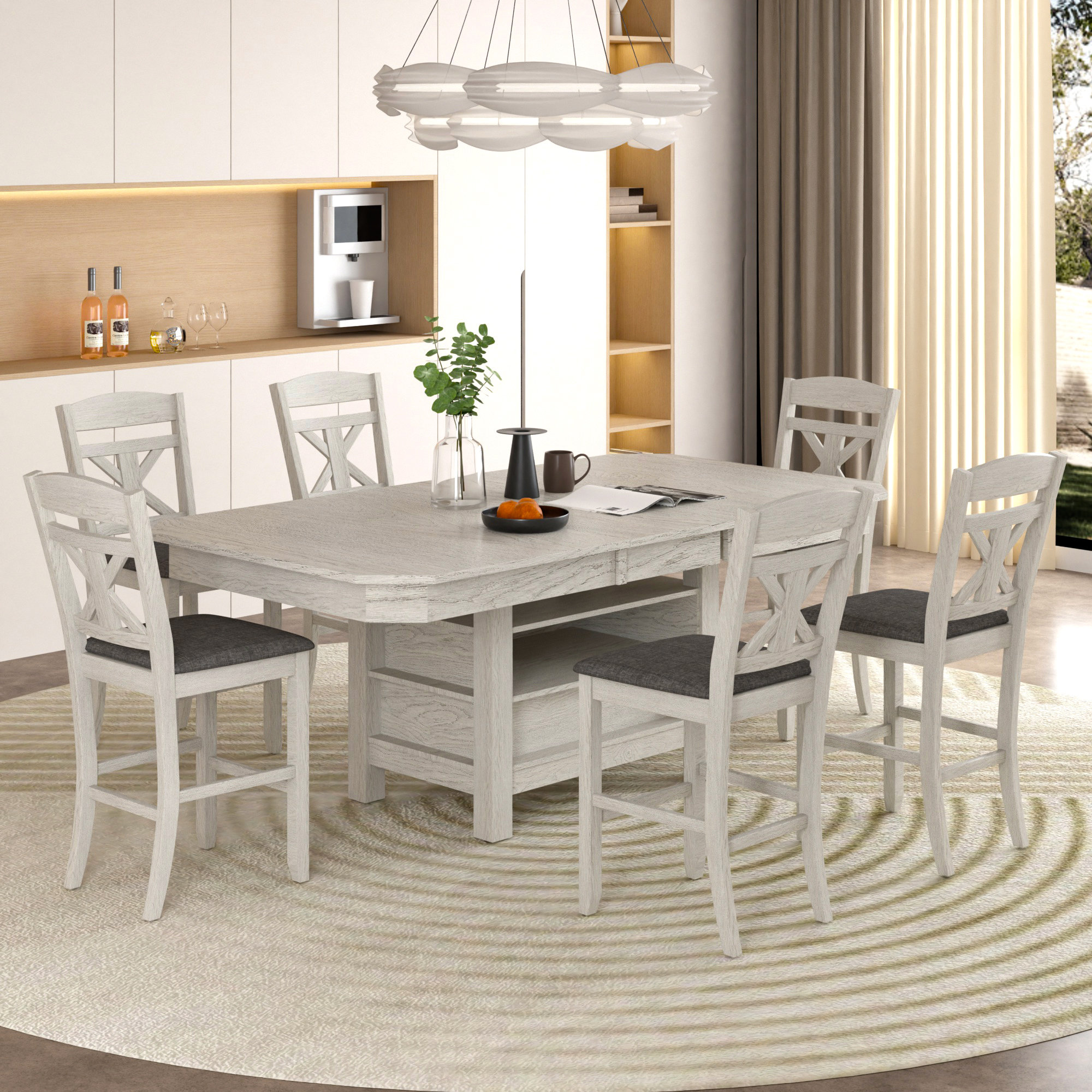 Gracie Oaks Solid Wood 6-Person Dining Set Grey Extendable Dining Table ...