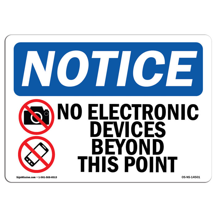 SignMission OSHA Notice - No Electronic Devices Beyond Sign With Symbol ...