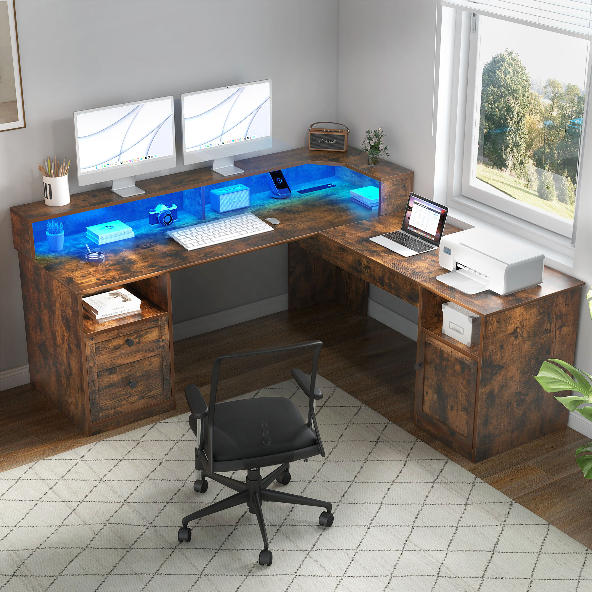 Wrought Studio™ Dagnen 59'' Lift Top L Shaped Desk with Power Outlets ...