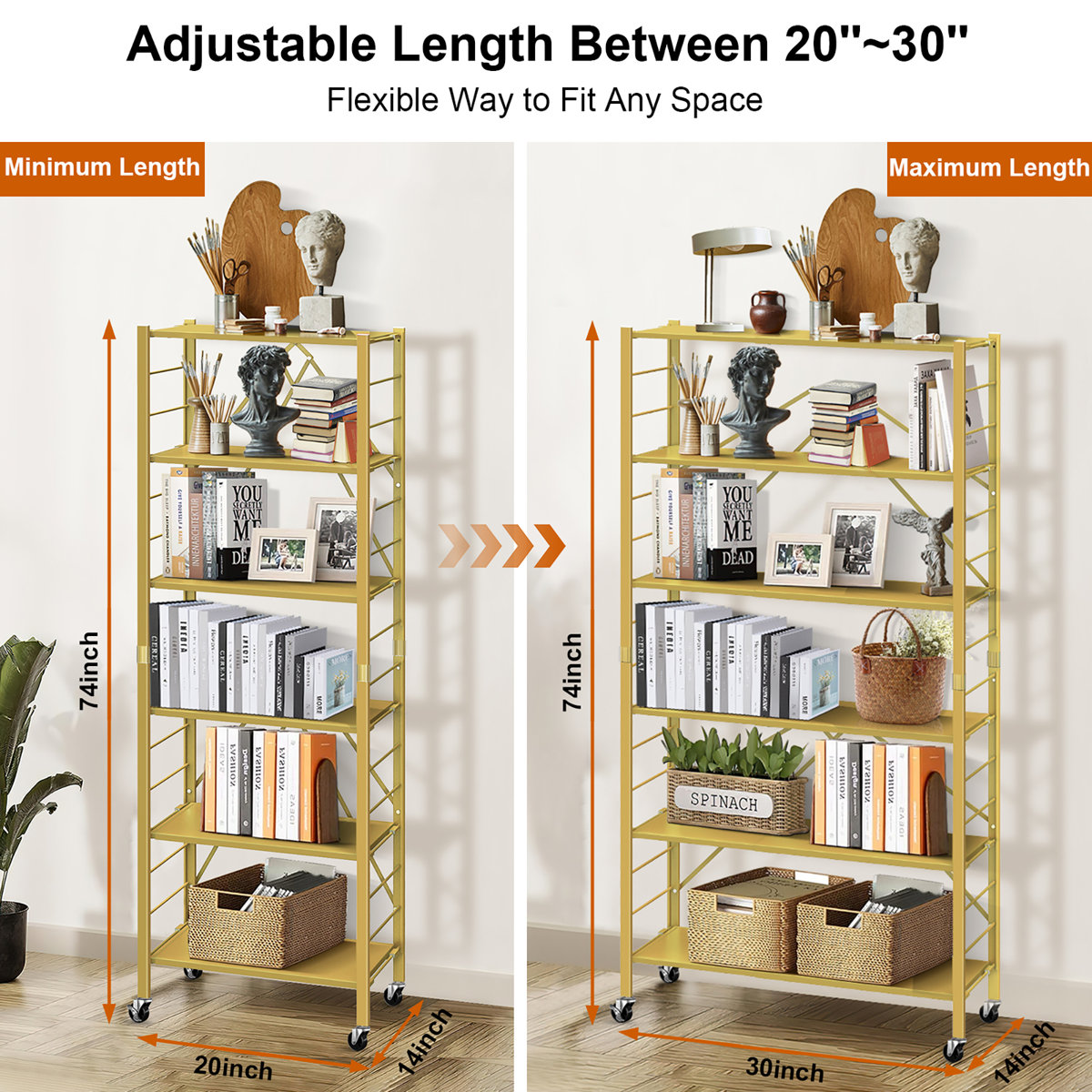 Mercer41 6 Tier Foldable Storage Shelves, With Wheels, Changeable Into ...