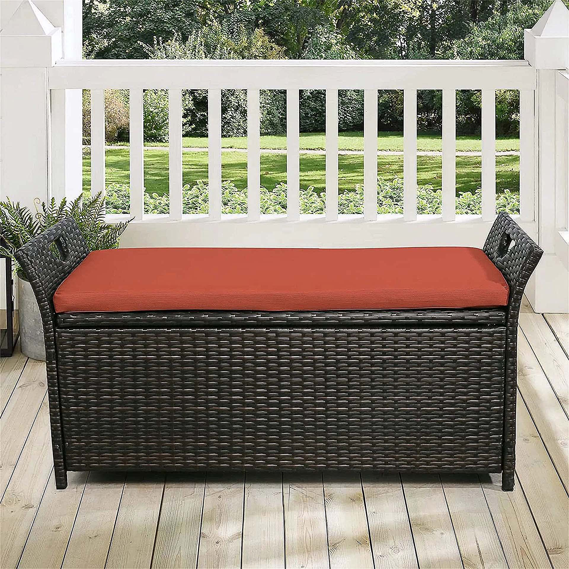 Red Barrel Studio® Outdoor Rattan Bench Patio Bench Storage Box with ...