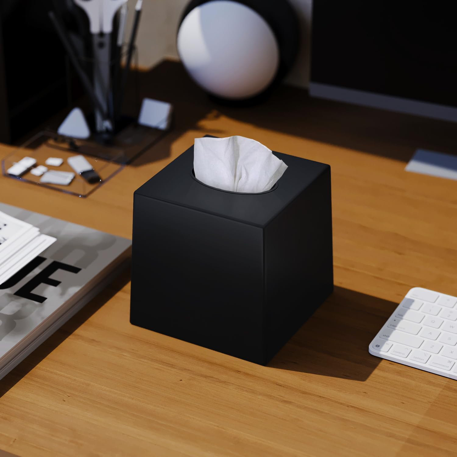 Latitude Run® Black Tissue Box Cover Square , 2 Pack Plastic Cube ...