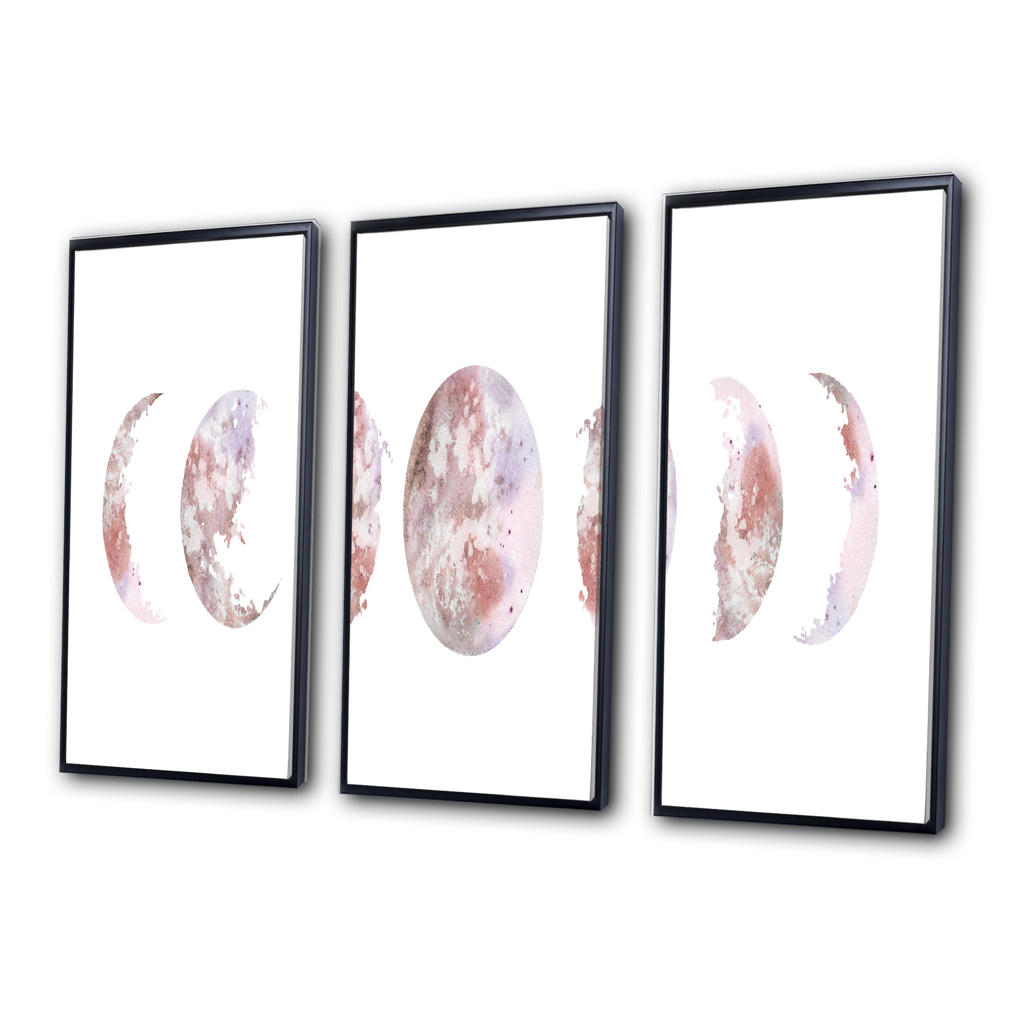 Design Art Moon Phases - Modern Framed Canvas Wall Art Set Of 3 | Wayfair
