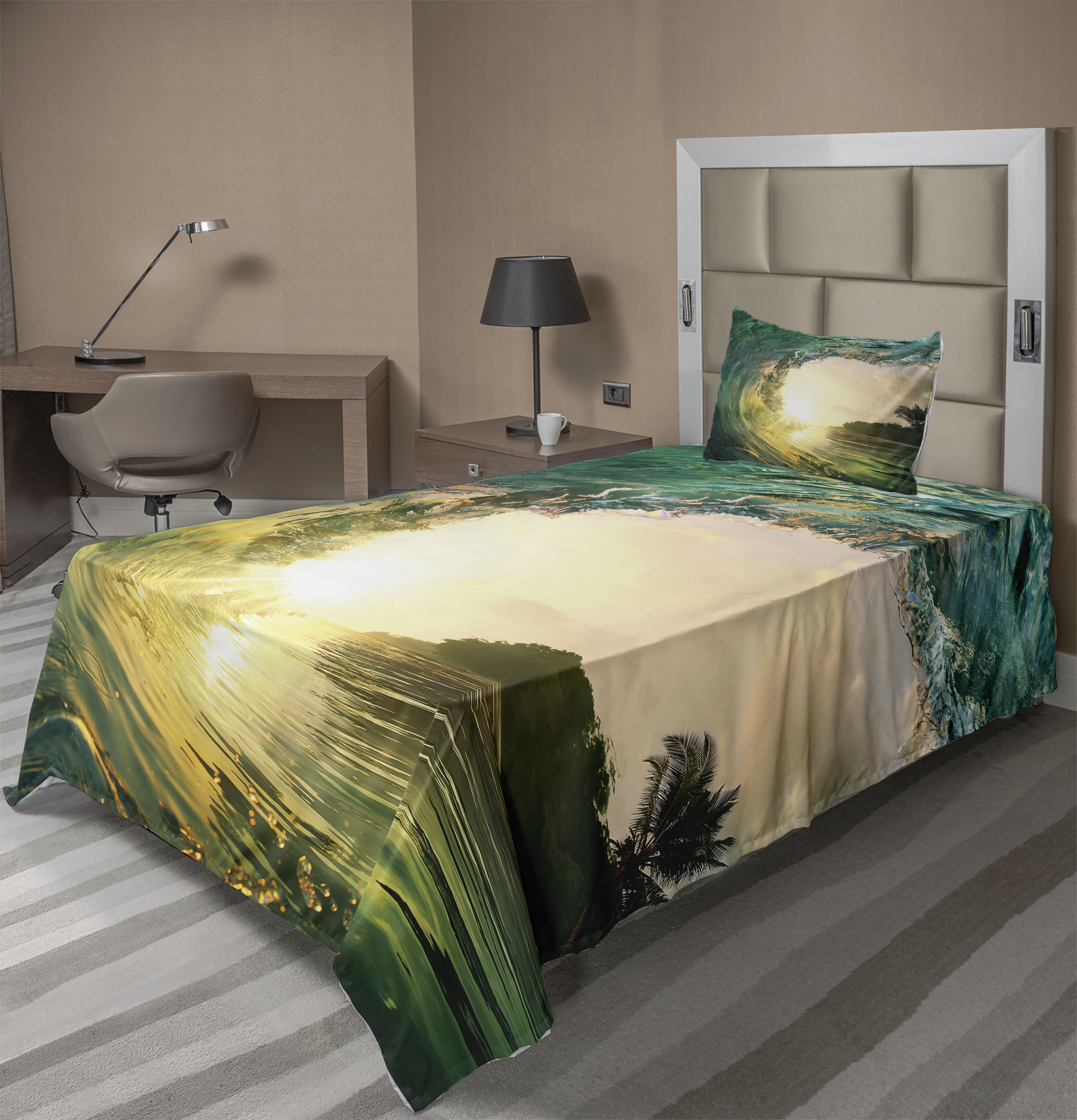 Ambesonne Sea Wave Sheet Set Summer Surf Exotic Beach Sea Green and ...