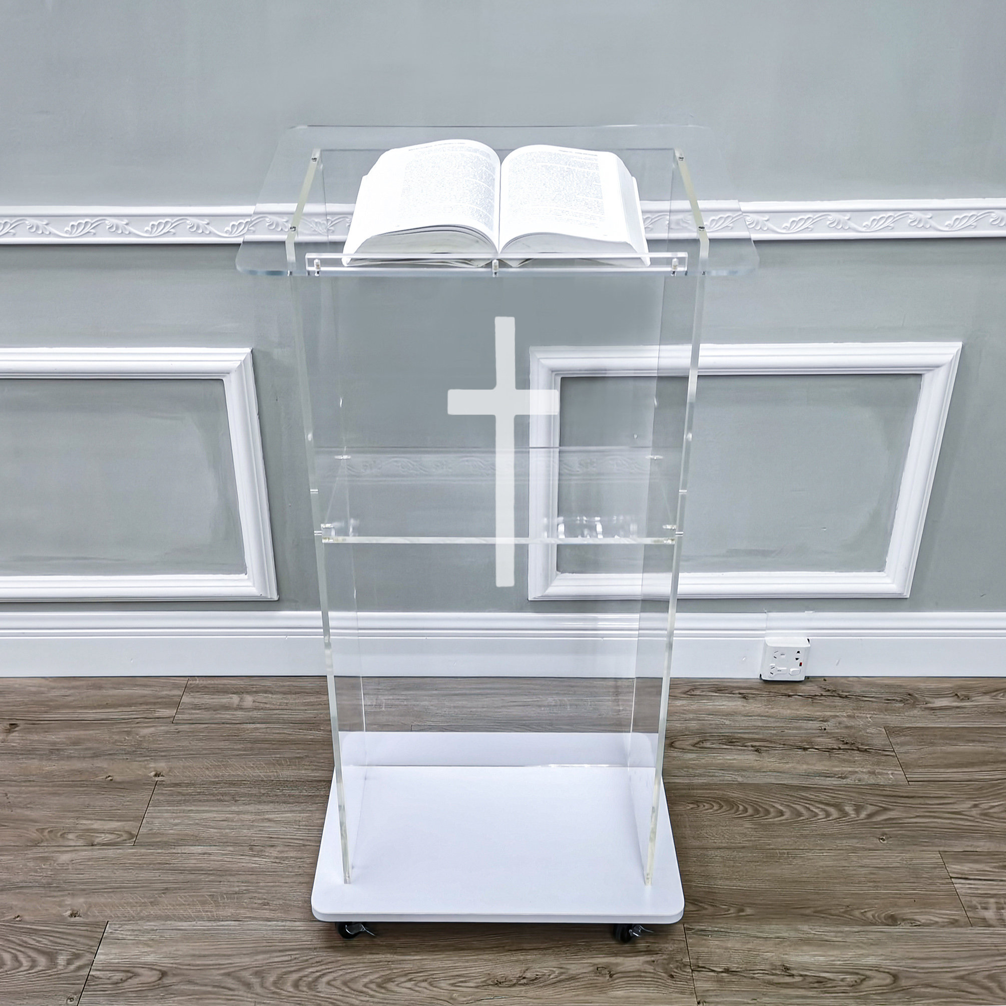 FixtureDisplays Clear Acrylic Podium Pulpit Lectern 23" x 16" x 46.3 ...
