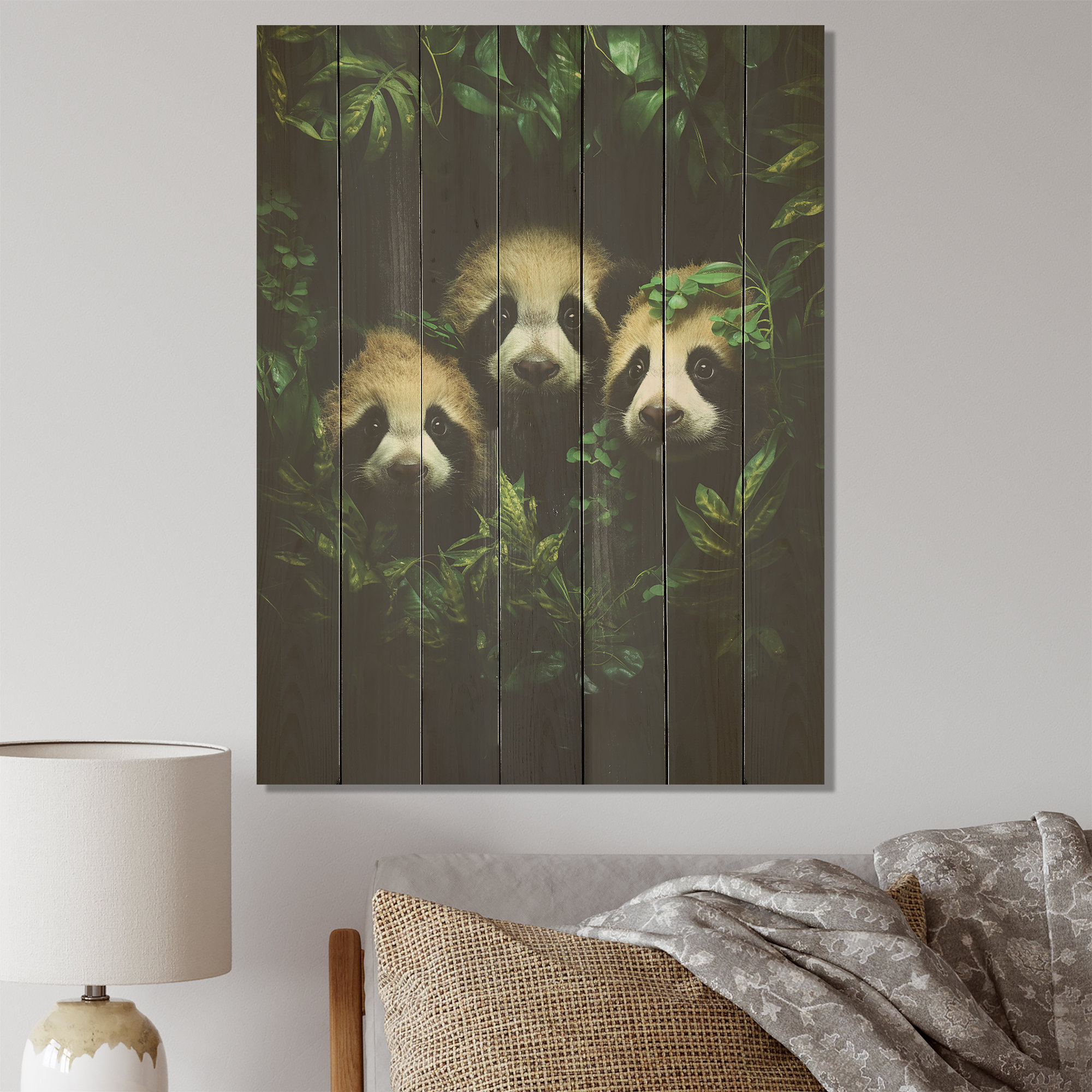 Millwood Pines Pandas Play IV - Panda Animal On Wood Print | Wayfair