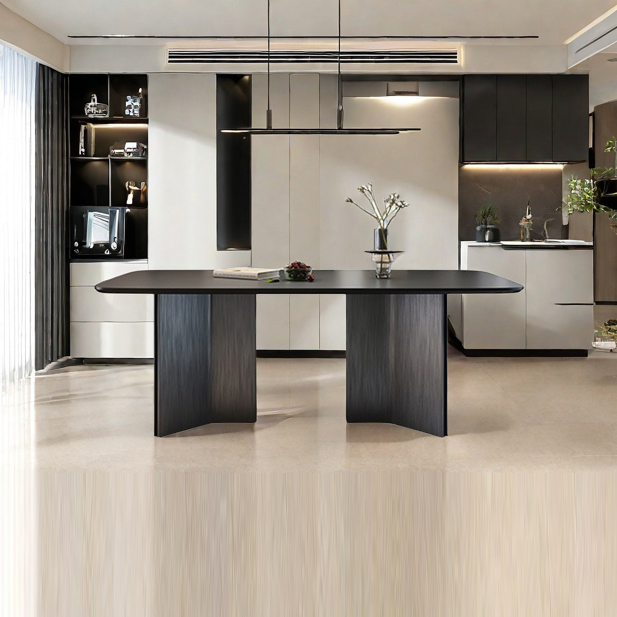 Sleek Surface Designs Modern Black Slate Dining Table, Elegant | Wayfair