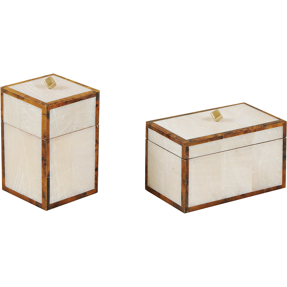 Maitland-Smith Fossil Clam Stone Inlaid 2 Piece Decorative Box Set ...