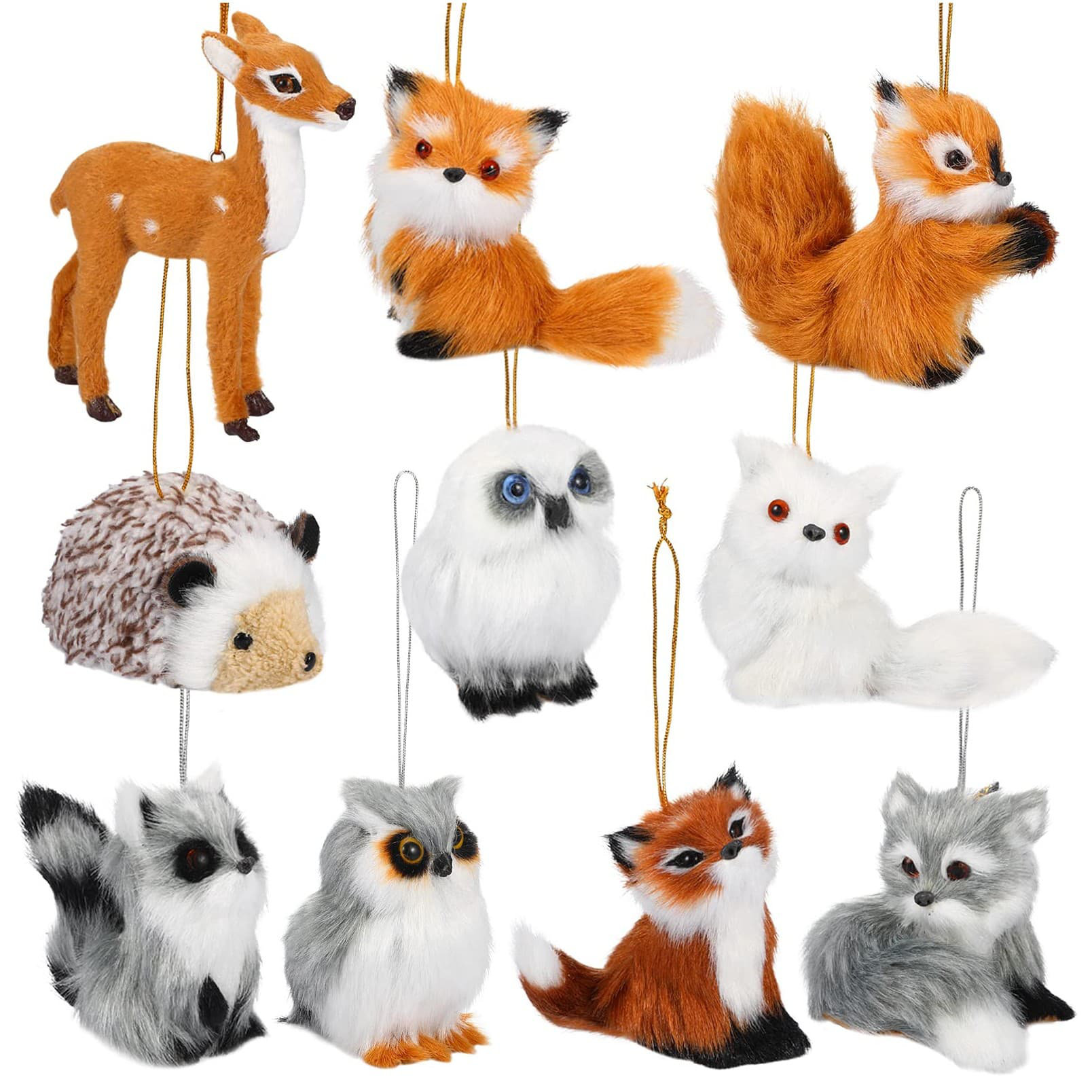 The Holiday Aisle® 10 PCS Woodland Animal Christmas Ornaments,Faux Fur ...