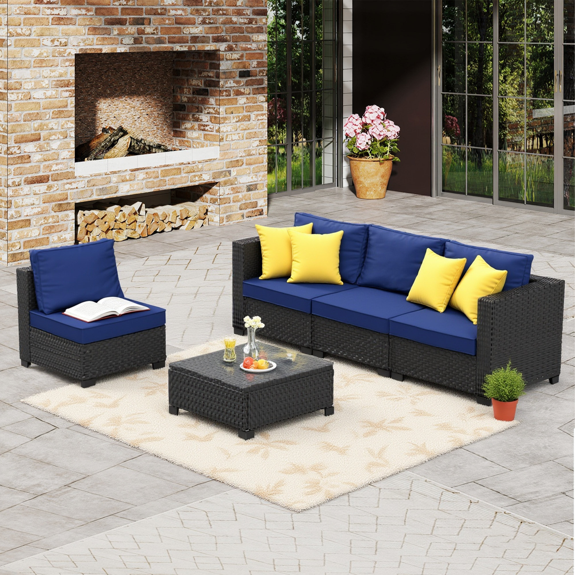 ARK DESIGN 4-Person Patio Furniture Set Rattan Modular Conversation ...