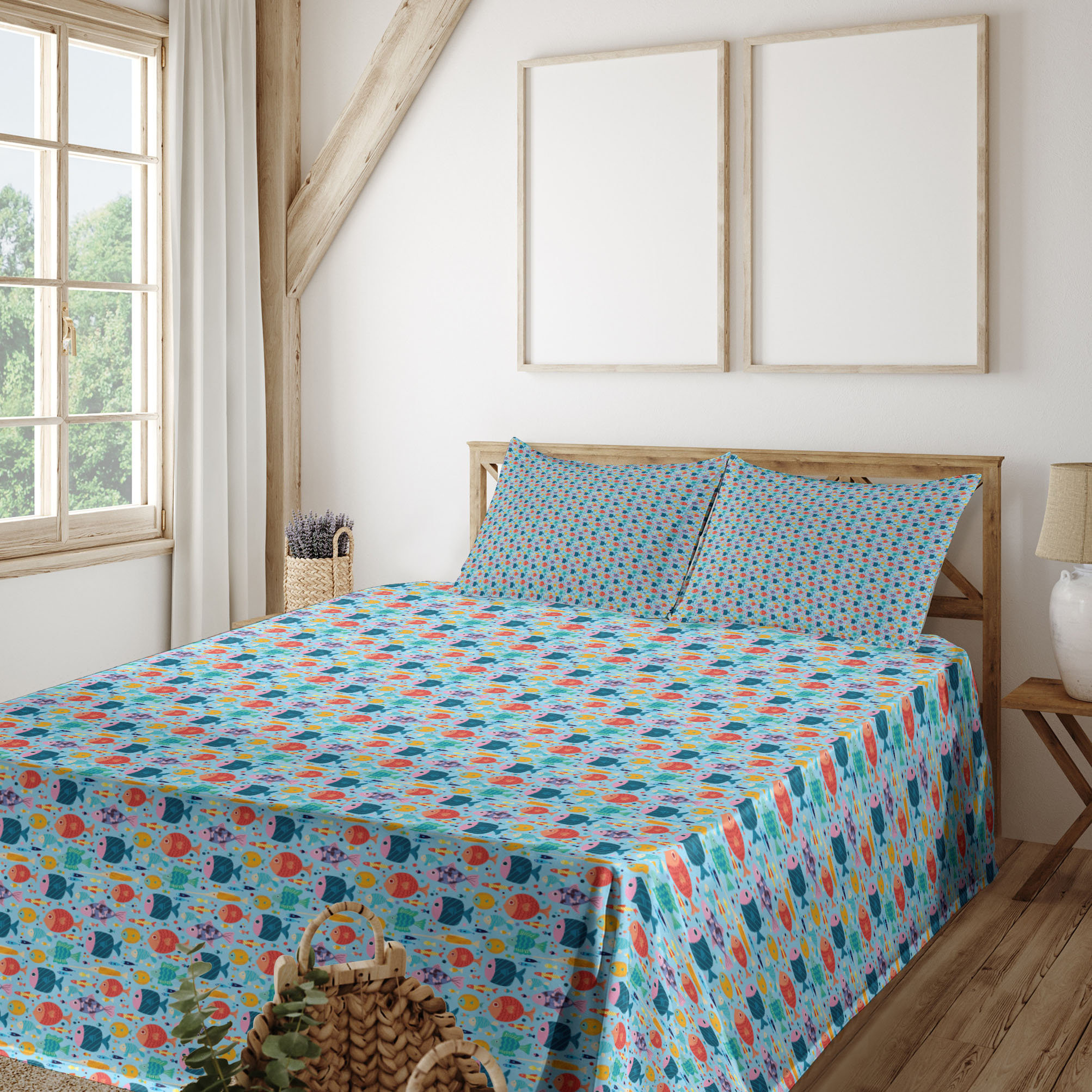 Ambesonne Nautical Sheet Set 4 Pcs Cartoon Tropical Fish Art Scarlet ...