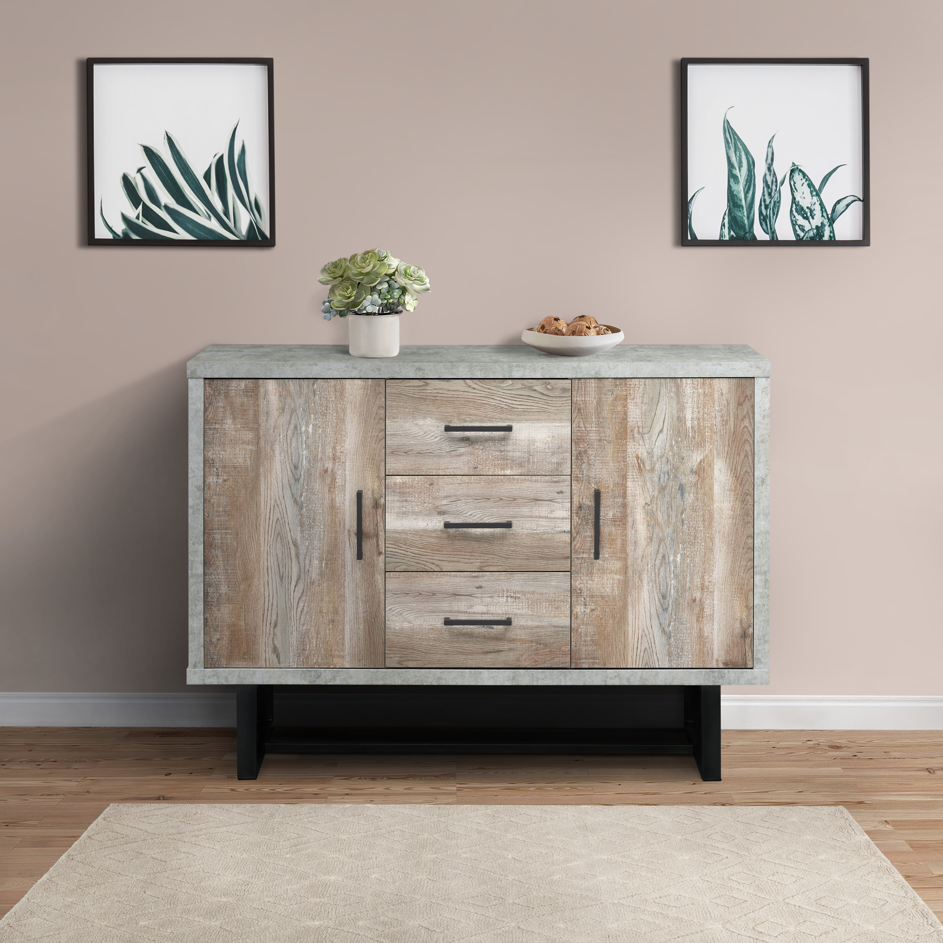 Union Rustic Sedona Cement and Weathered Oak 3-Drawer Accent Cabinet ...