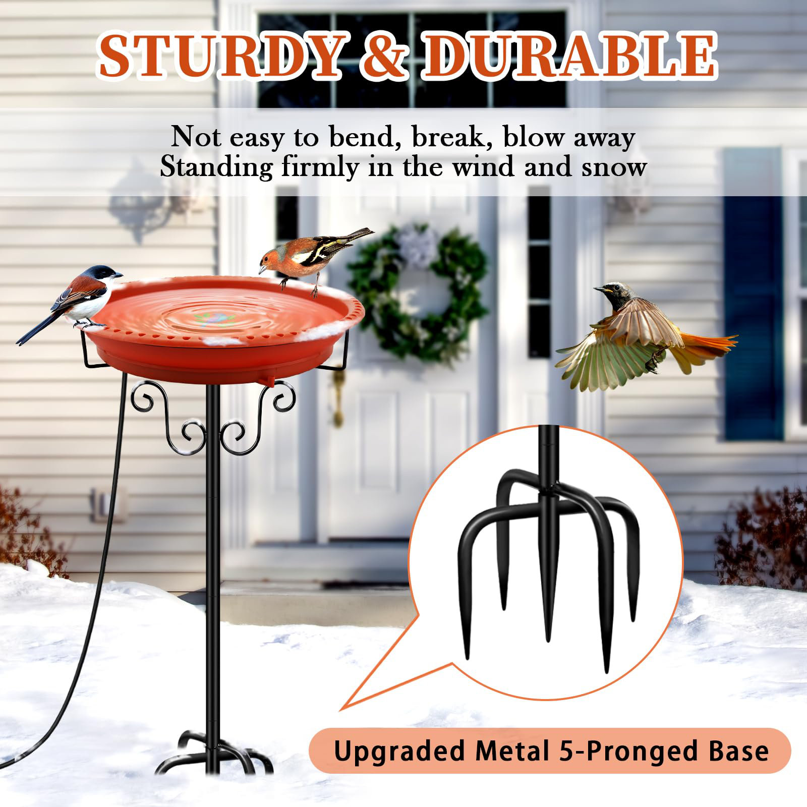 Arlmont & Co. Heated Bird Bath, Outdoors Bird Bath Heater with Metal ...