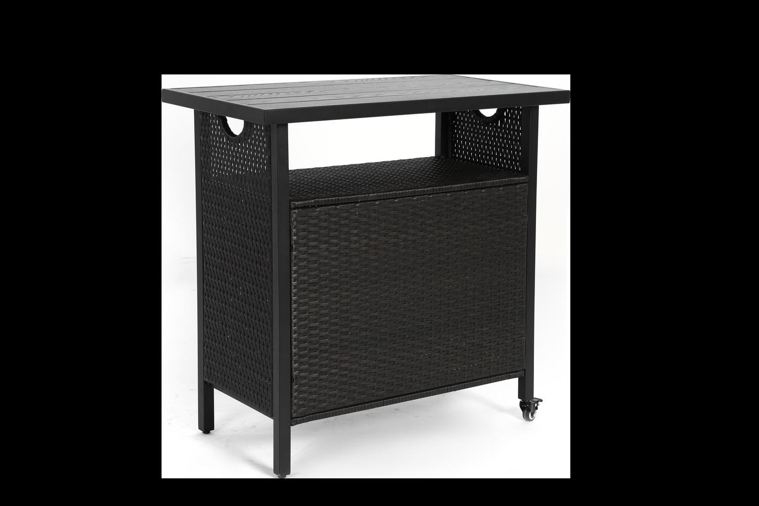 17 Stories Outdoor Wicker Bar Cart, Rolling Patio Wine Serving Cart ...