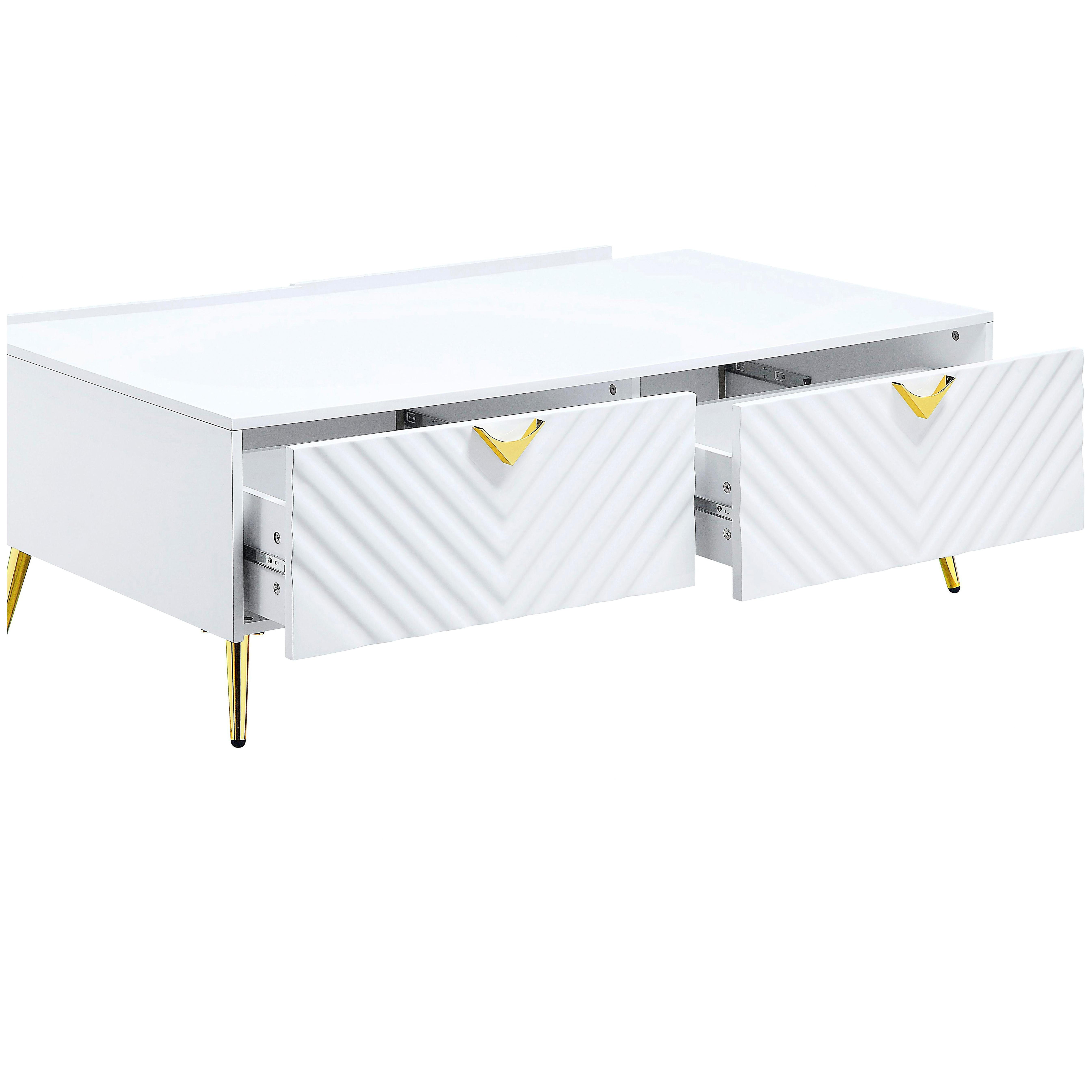 Orren Ellis White High Gloss 2-Drawer Coffee Table with Support Leg ...
