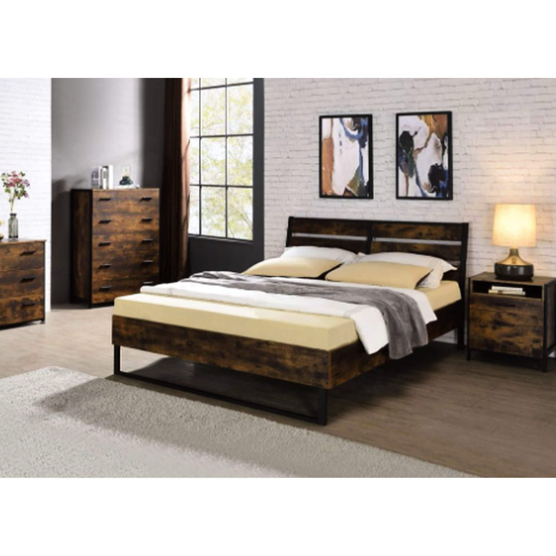 House of Hampton® E. King Bed With Rustic Oak & Black - Bold Panel ...
