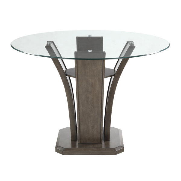 Red Barrel Studio® Botalla Gray-Espresso Round Glass-top Counter Height ...