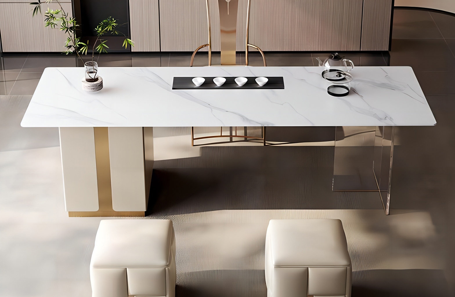 DECADANZ Rectangle Sintered Stone Executive Tea Desk | Wayfair