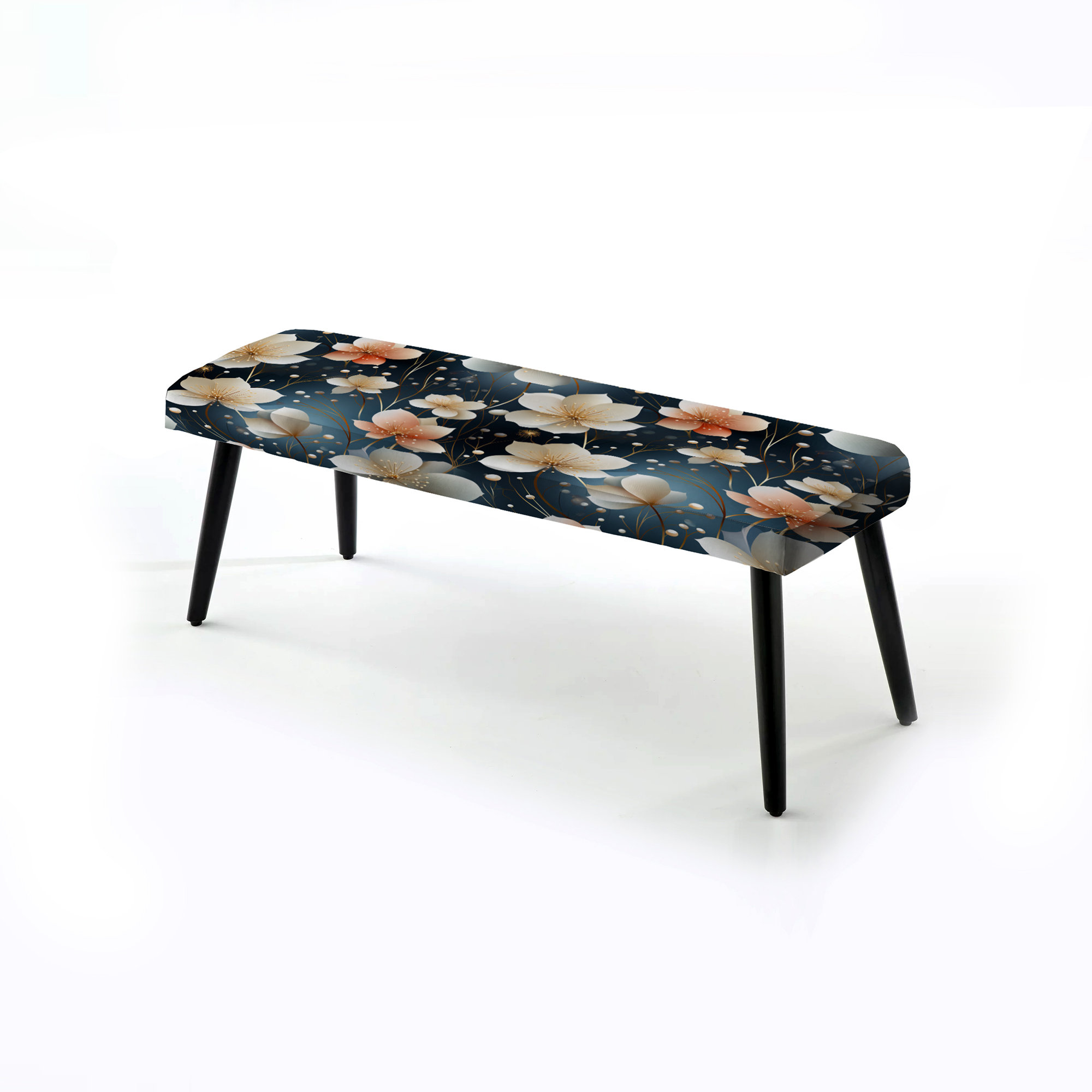 Design Art Mystic Aura White And Peach Floral Delight - Floral Upholstered Black Bench | Wayfair