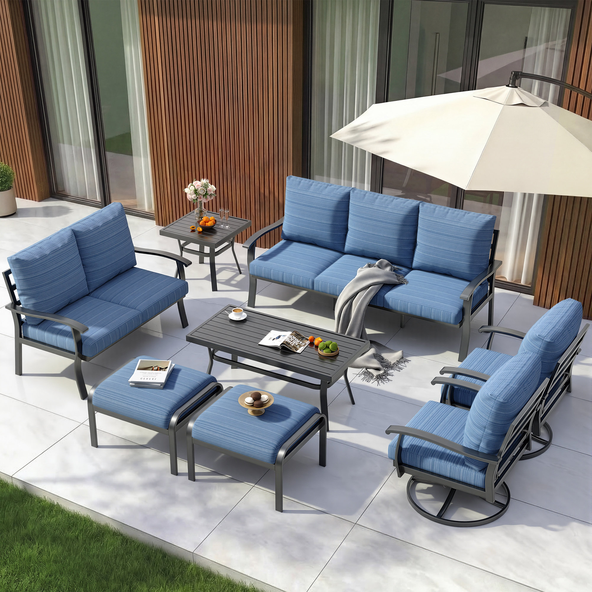 Lark Manor™ 8 PCS Outdoor Metal Conversation Set For 9 Person | Wayfair