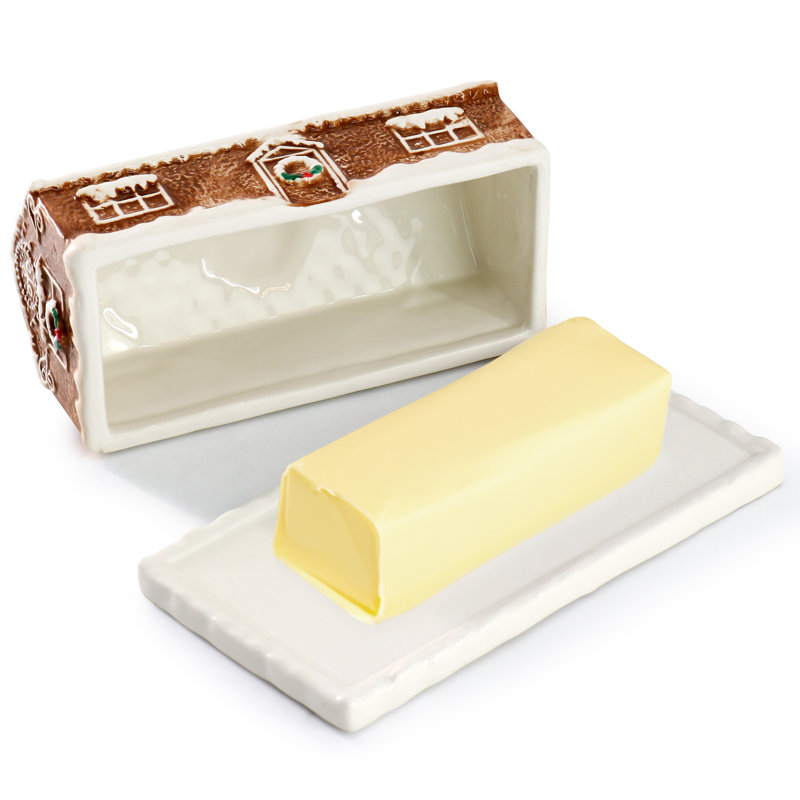 Martha Stewart 7in x 3.7in Ceramic Gingerbread House Butter Dish in ...