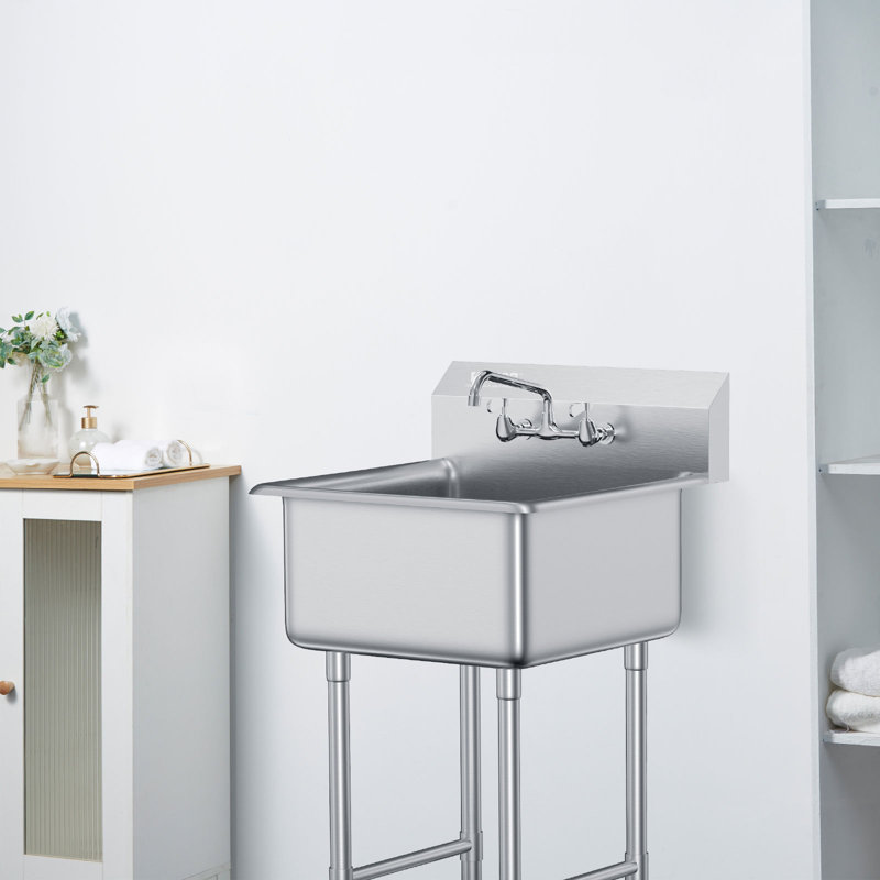VEVOR 27'' L x 24'' W Silver Free Standing Service Sink with Faucet ...
