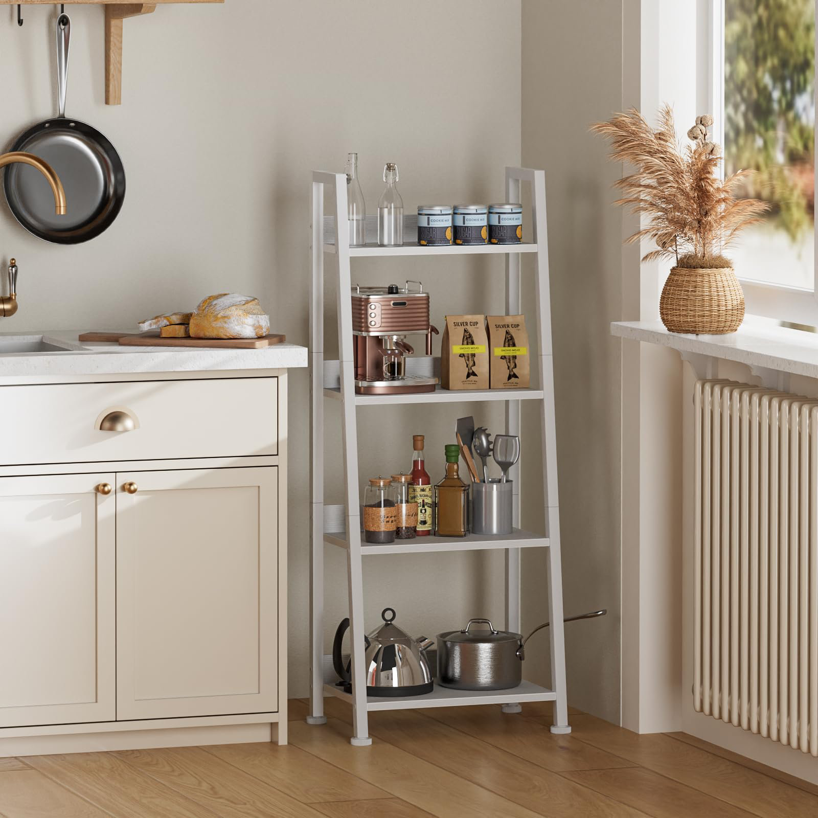 Latitude Run® 4-Tier White Ladder Shelf, Ladder Bookshelf With ...