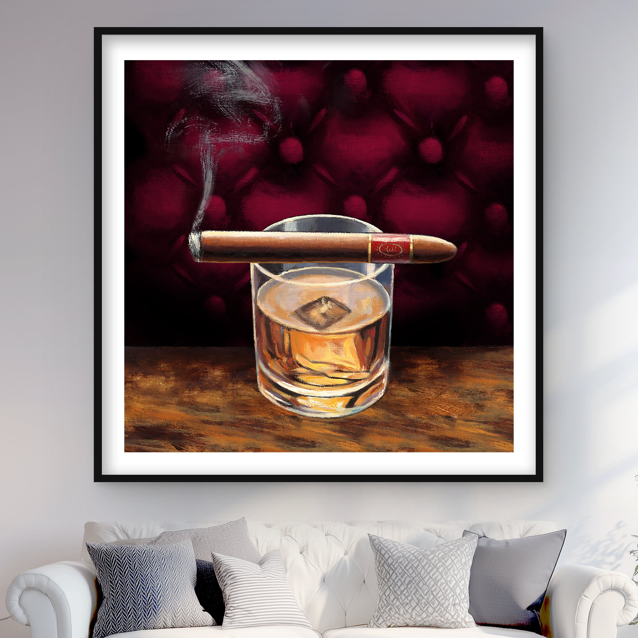 Lark Manor™ Scotch on Ice with a Cigar - Man Cave Gastronomy Print ...