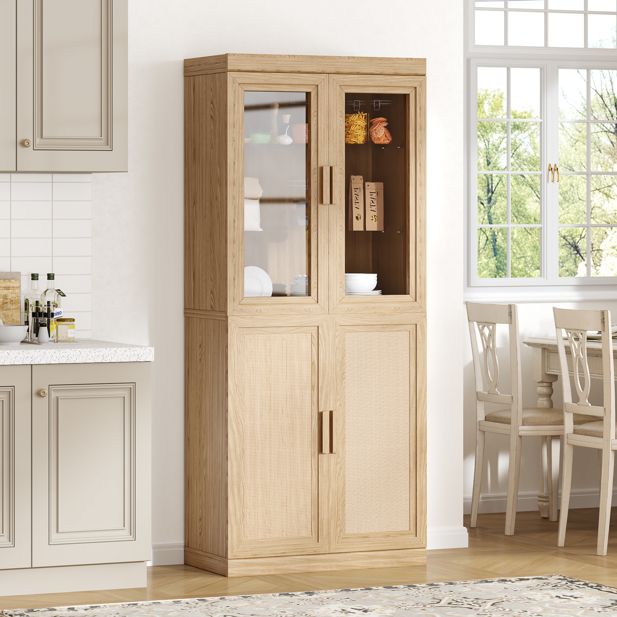 Bay Isle Home™ 72" Rattan Wood Kitchen Pantry Cabinet Portable Pantry ...