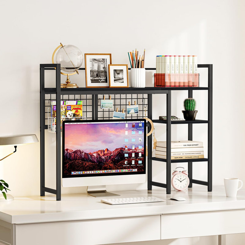 17 Stories Desktop Organizer Shelf, Desk Hutch For Computer Monitor, 4 ...