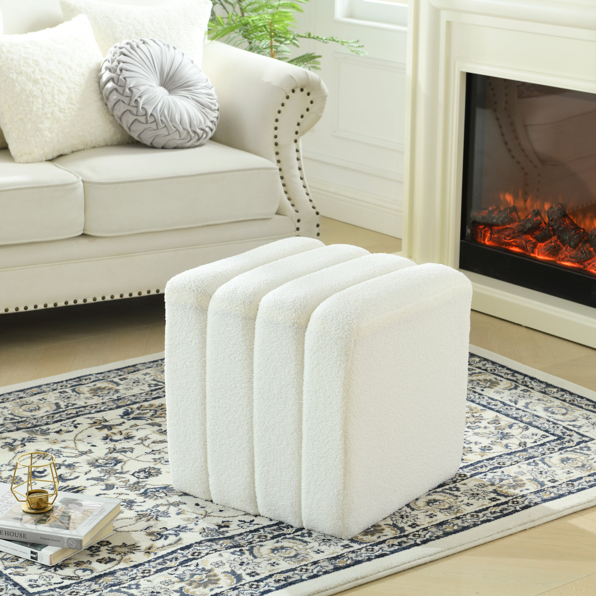 Red Barrel Studio® Ibala Modern Boucle Ottoman, Footstool With Stripes ...