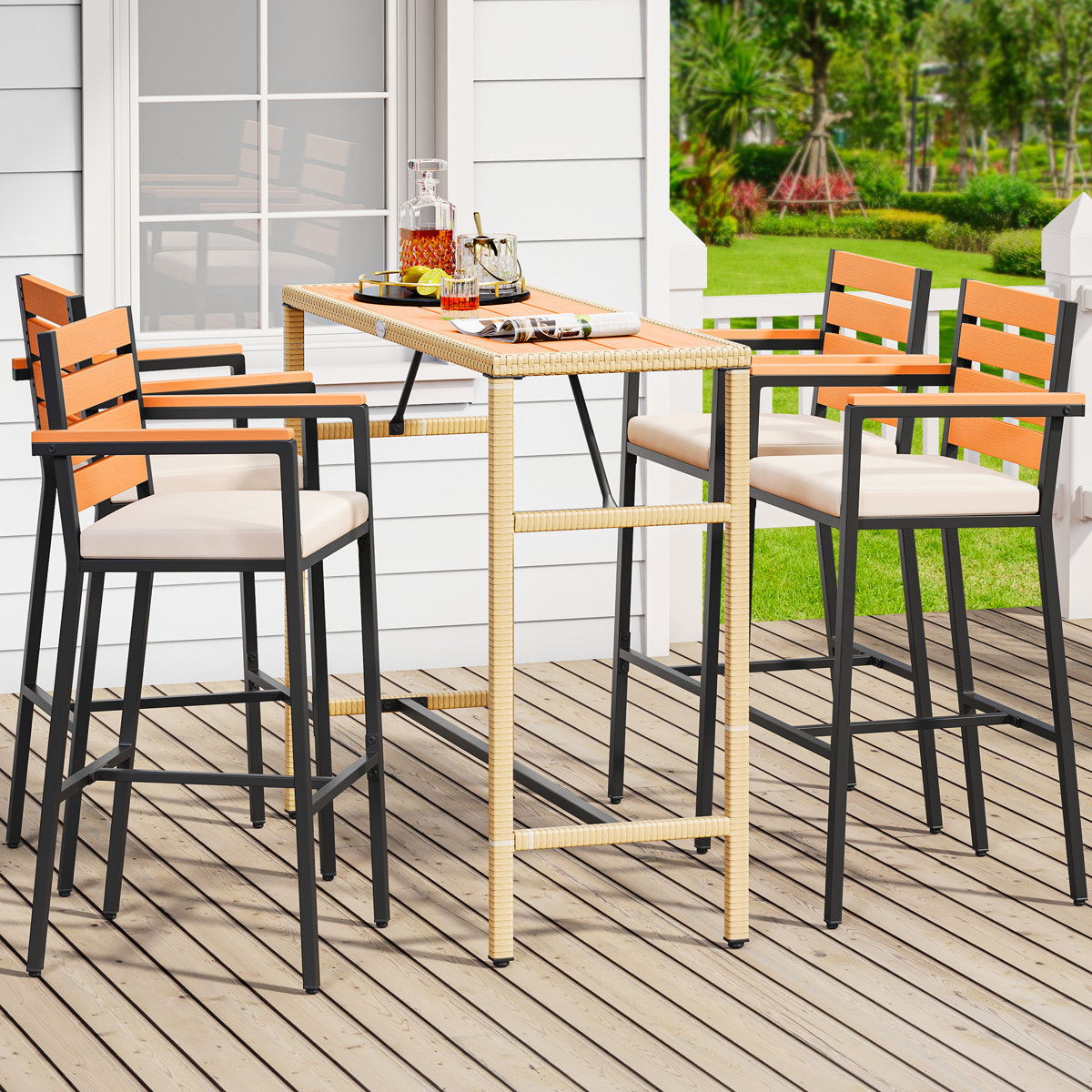 Latitude Run® 5-Piece Outdoor Patio Bar Table Set | Wayfair