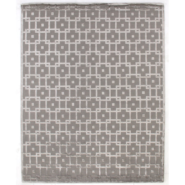 Exquisite Rugs Metro Velvet Geometric Hand-Knotted Silver Area Rug ...