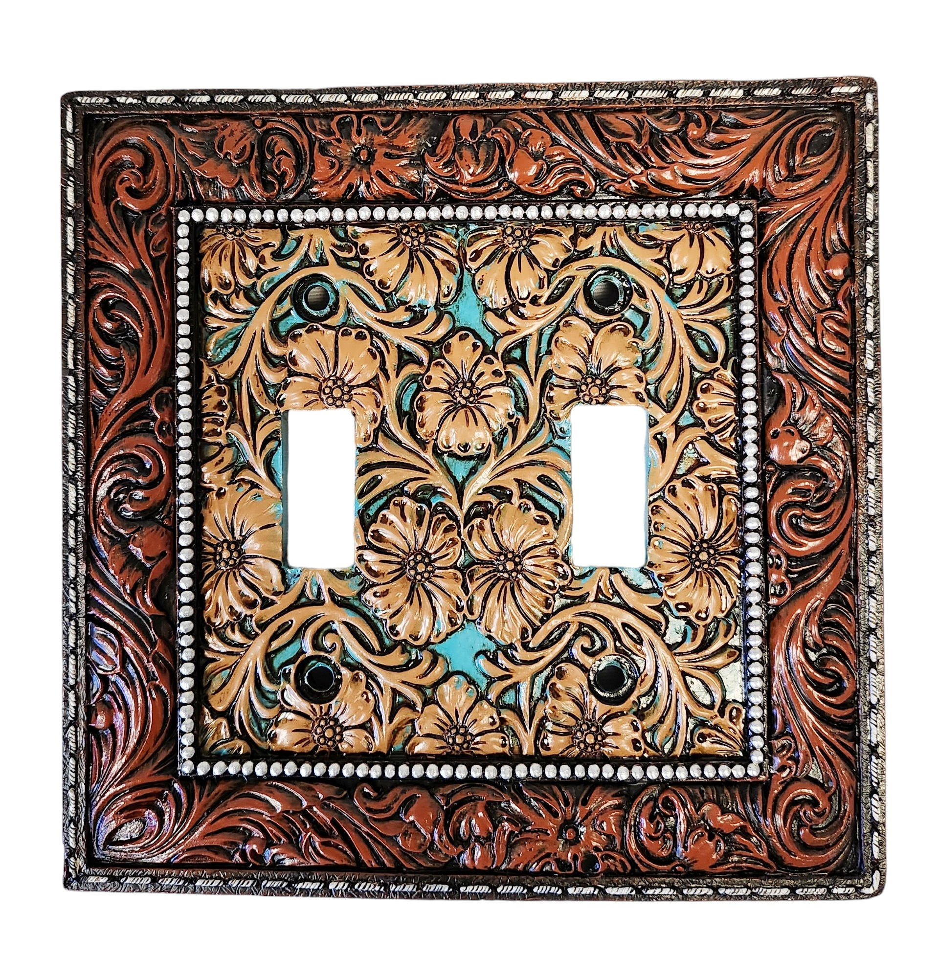 De Leon Collections Polyresin Tooled Leather Look Floral Accent 2-Gang ...