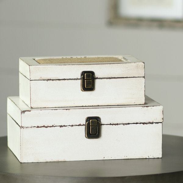 Breakwater Bay Nazaret White Wood Box with 2 Pieces Hinged Lid ...