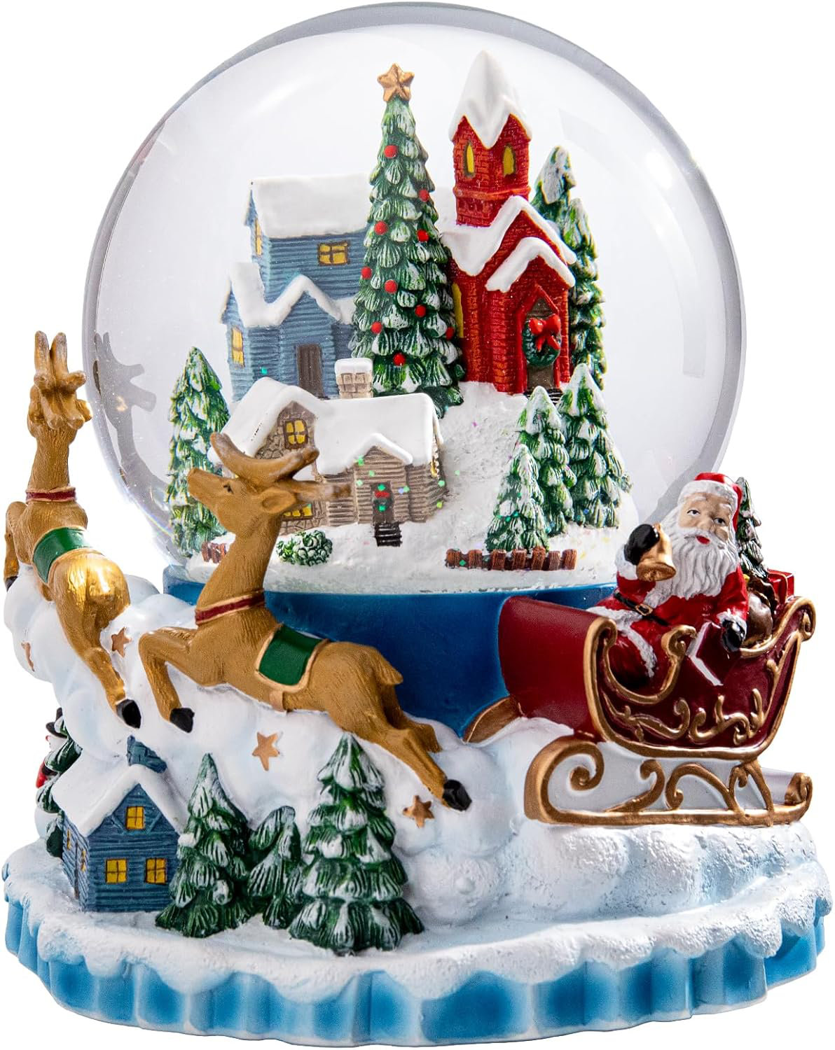 The Holiday Aisle® Santa Reindeer Snow Globe with 8 Songs Color Changing Santa Claus Sleigh ...