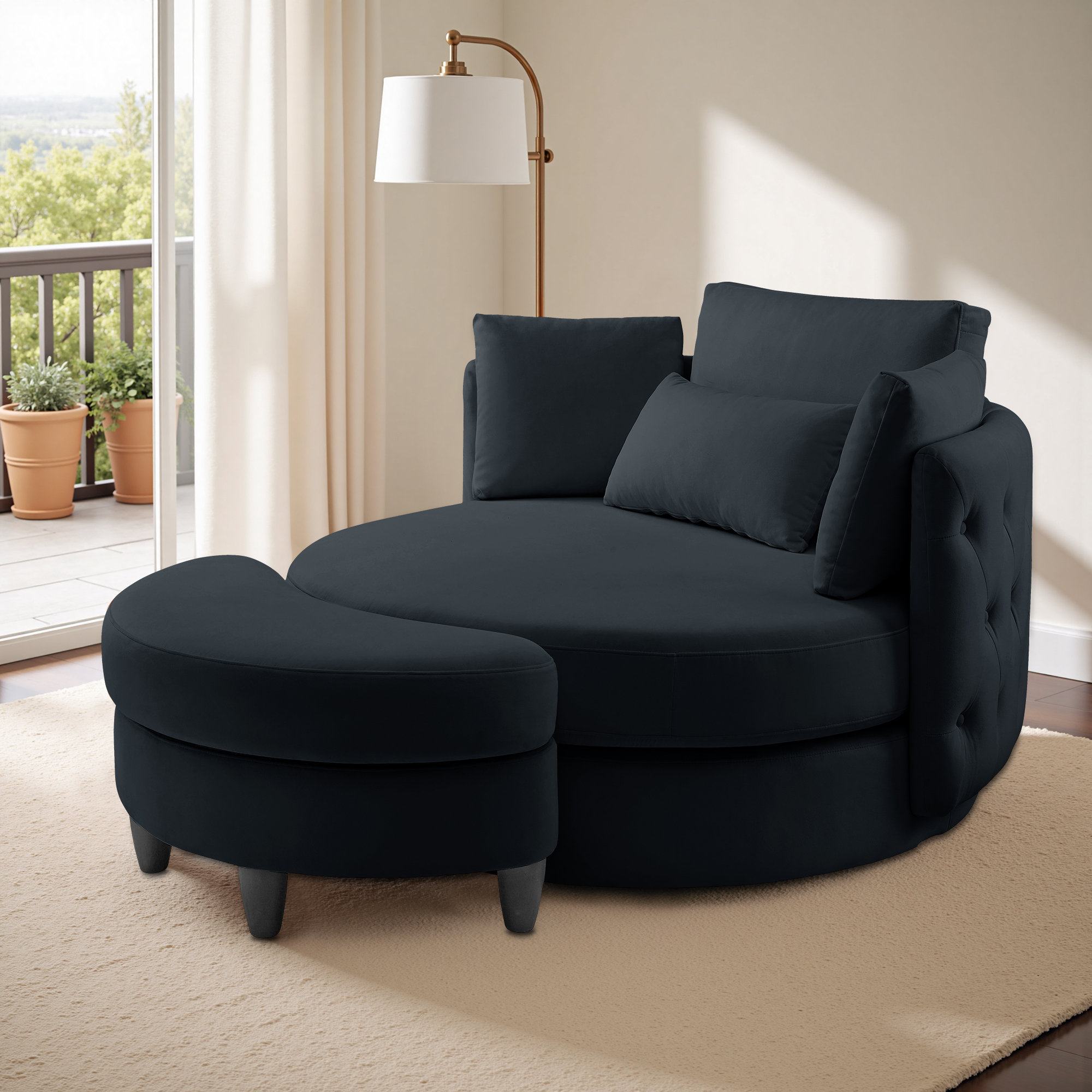 Latitude Run® Upholstered Tufted Swivel Chair with Ottoman | Wayfair