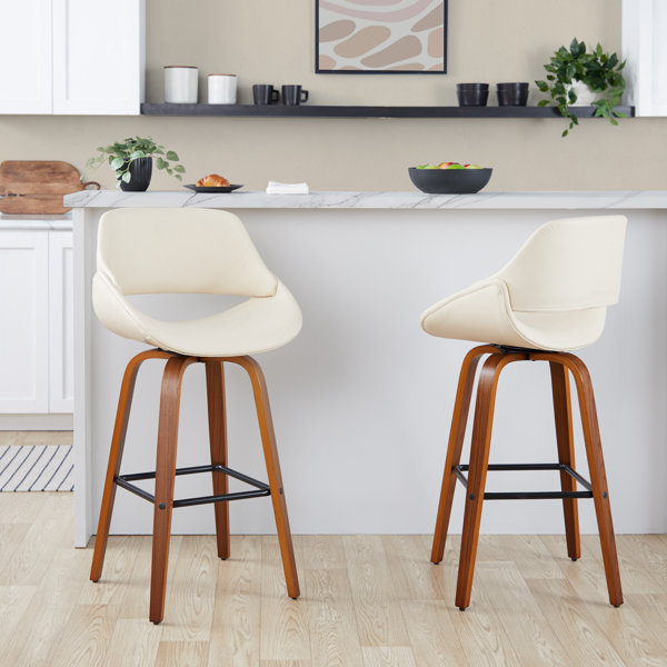 LumiSource Fabrico 30" Fixed-Height Bar Stool With Bent Wood Legs And ...