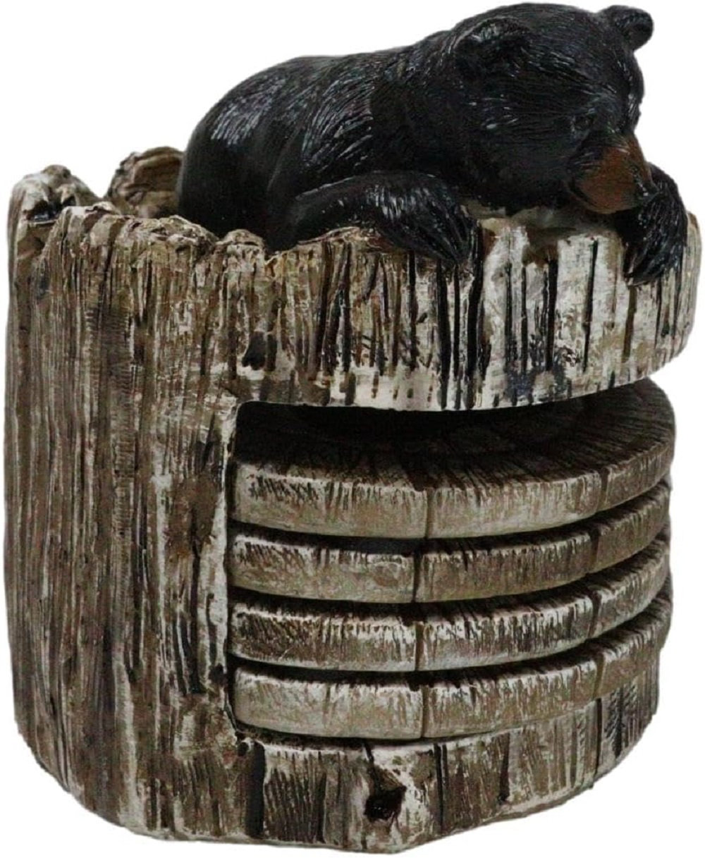 Trinx Western Rustic Forest Peeking Black Bear Tree Ring Paw Coasters ...