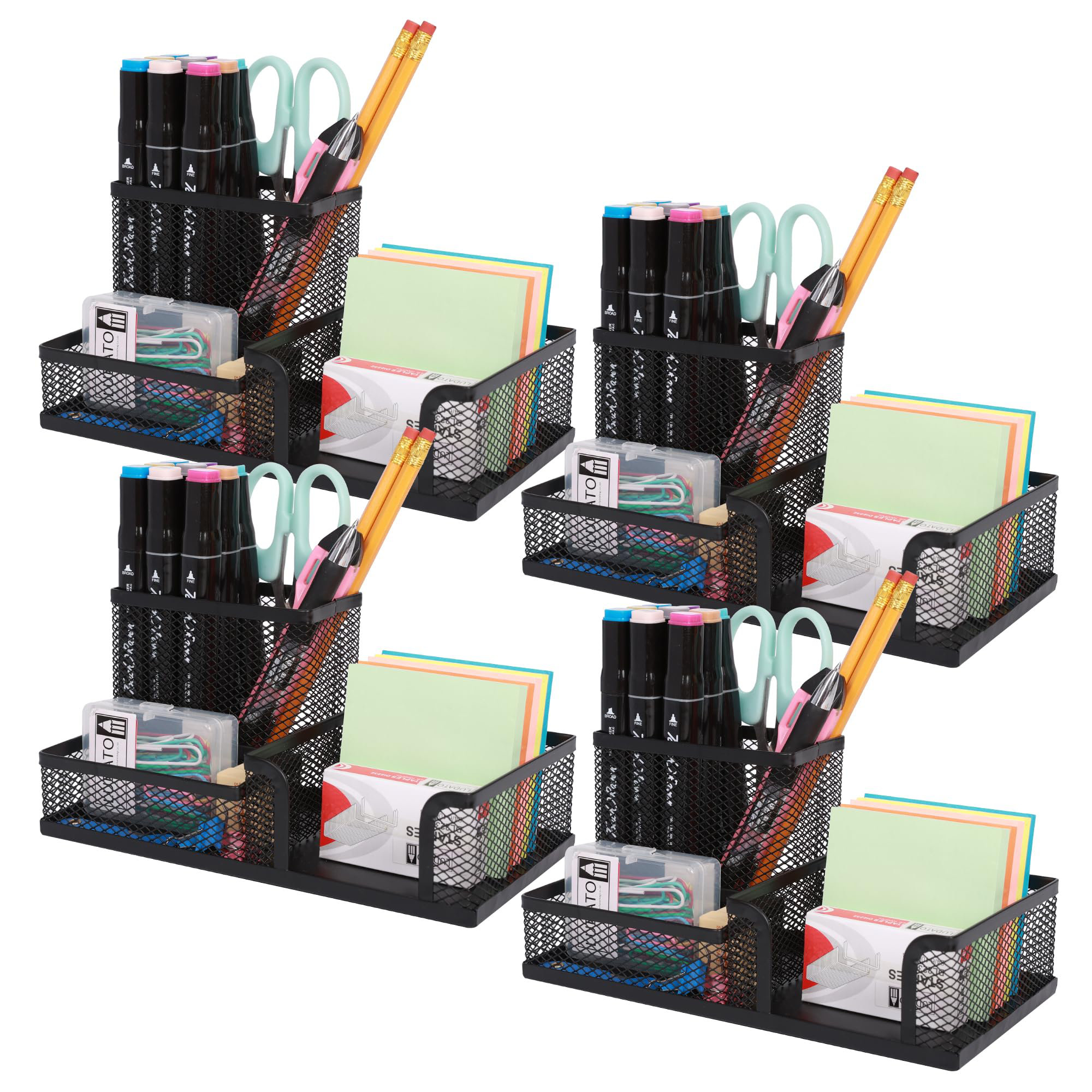 Latitude Run® 4 Pieces 3 Compartments Mesh Pen Holder Desk Organizers ...