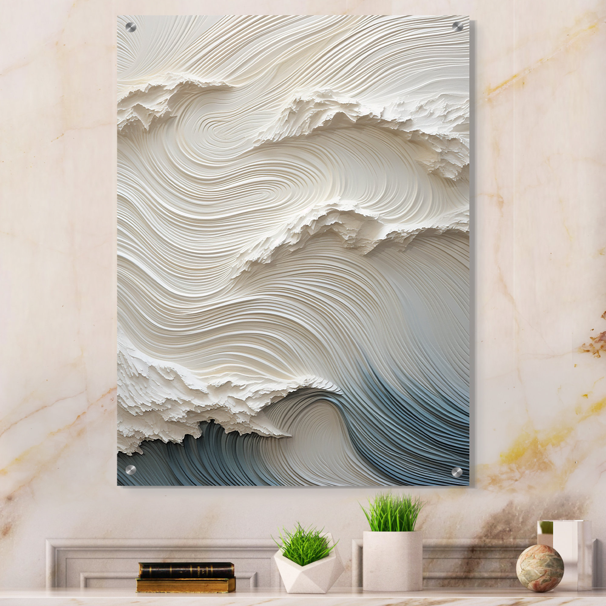 Wrought Studio™ Kwinton - White And Blue Wave Papercut Style I ...