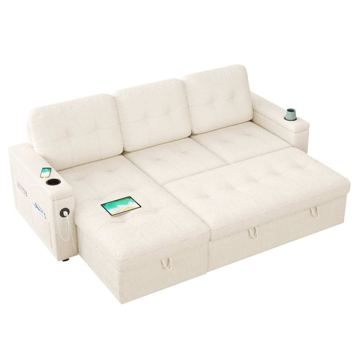 Latitude Run® Fido 84 Inch Pull Out Couch, Tufted Sofa Bed With 2 USB ...
