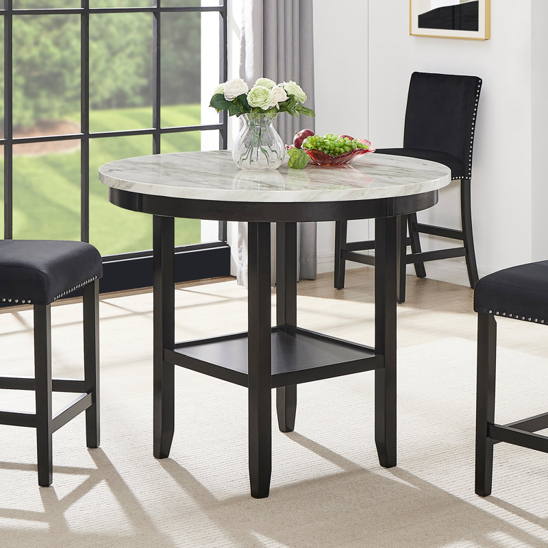 Winston Porter Triss Round Counter Height Wood Dining Table with Shelf ...
