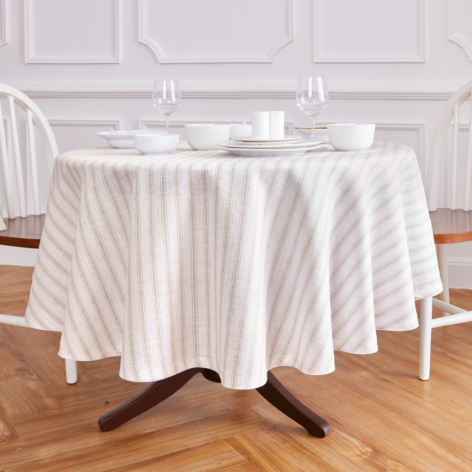 Solino Home Capri Ticking Stripe - 100% Pure Linen Rectangle Dining ...