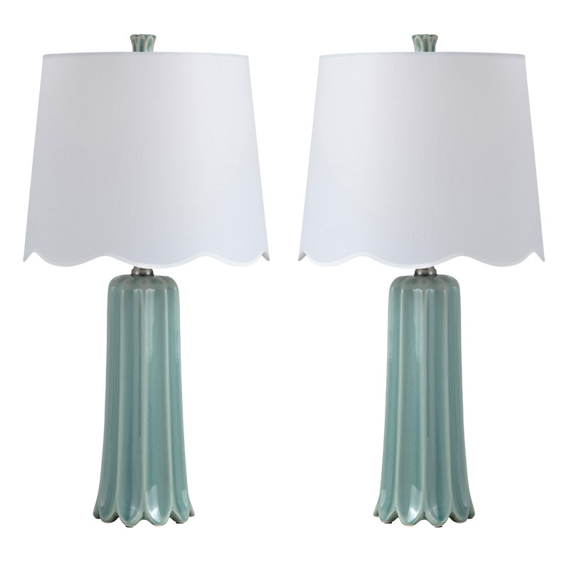 Ebern Designs Set Of 2 Light Green Ceramic Table Lamp With Linen Shade ...