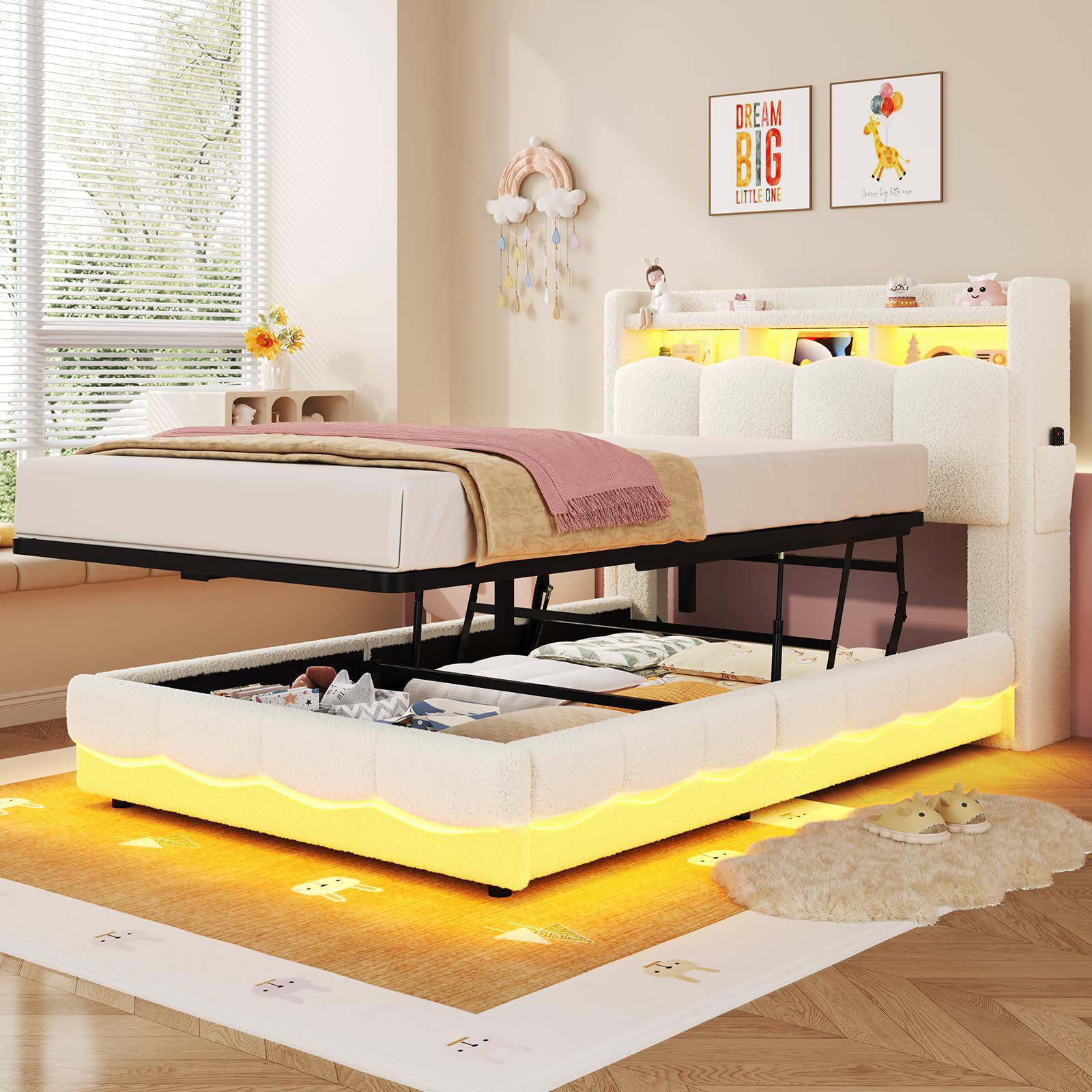 Wrought Studio™ Lift Up Storage Bed Frame With Storage Headboard ...