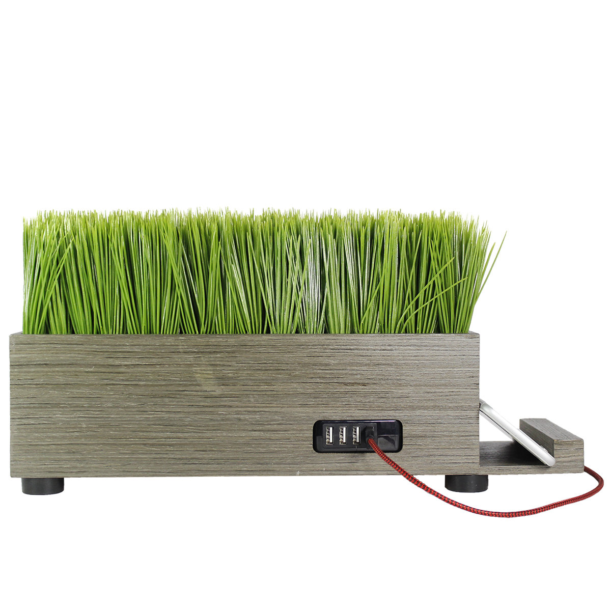 Primrue 4-Port USB Power Charging Station Faux Grass Plant in Wood ...