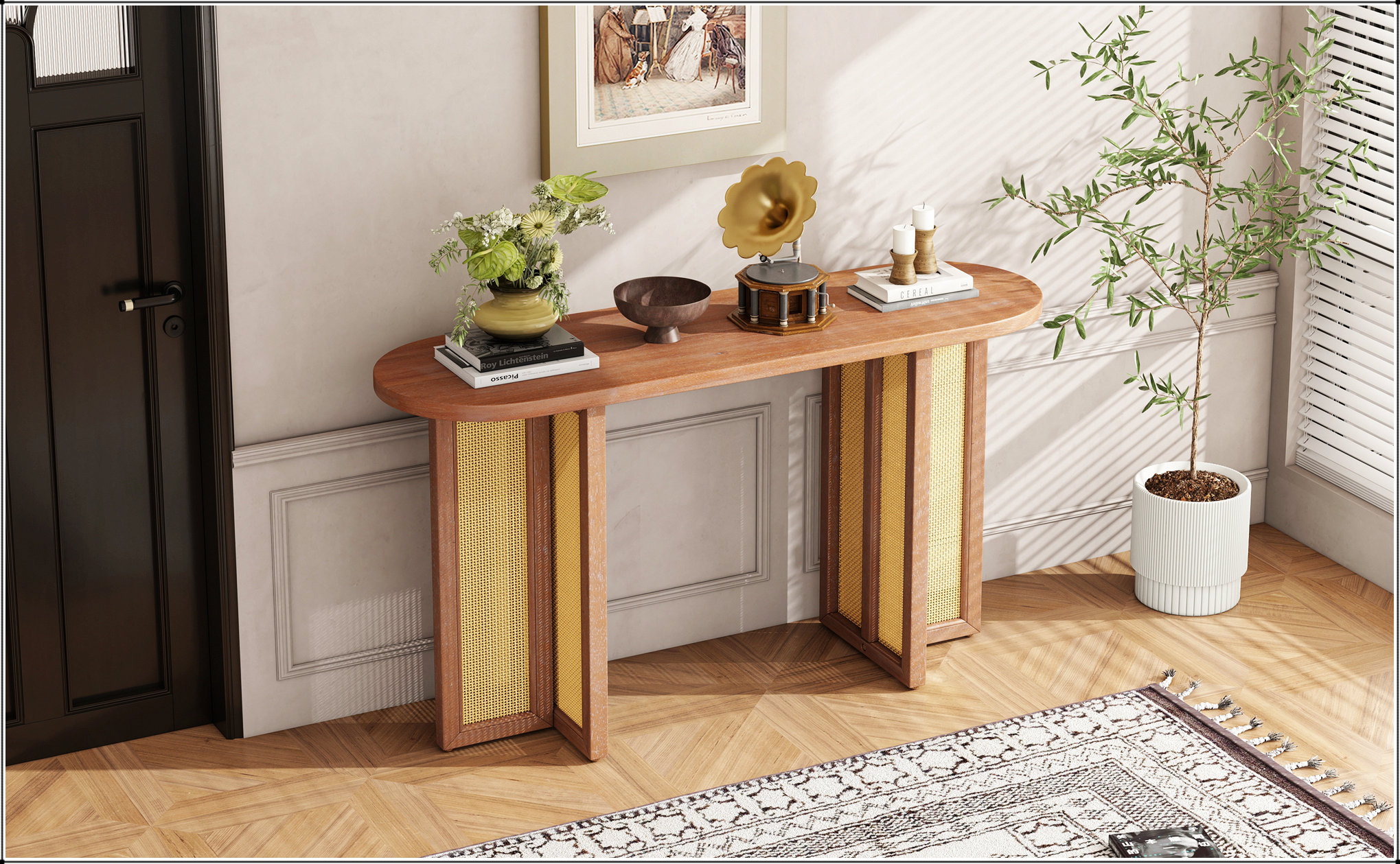 Ophelia & Co. TREXM Farmhouse Rattan Console Table Entryway Table ...